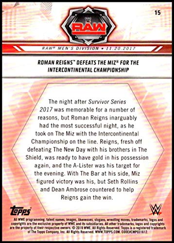 2019 Topps Road to WrestleMania #15 Roman Reigns Defeats The Miz Wrestling Trading Card