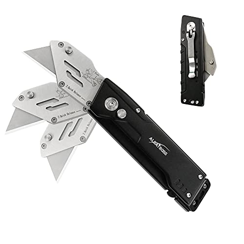 ALBATROSS UPK003 Folding Pocket Utility Knife,Quick Change Blades,Black Aluminum Handle, Blade Storage in Handle Design,5 Extra Blade Included, Used for Cartons, Cardboard and Boxes