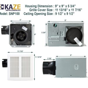 KAZE APPLIANCE SNP100 | 100 CFM | 0.8 Sone | No Attic Access Required Bathroom Ventilation Exhaust Extractor Fan