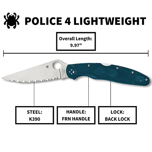 Spyderco Police 4 Lightweight Knife with K390 Premium Stainless Steel Blade with Durable Blue FRN Handle - SpyderEdge - C07FS4K390