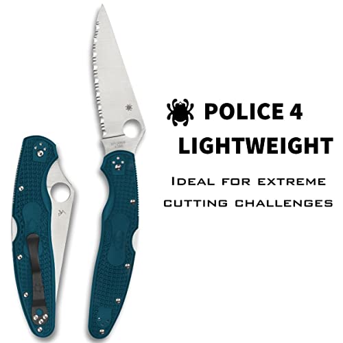 Spyderco Police 4 Lightweight Knife with K390 Premium Stainless Steel Blade with Durable Blue FRN Handle - SpyderEdge - C07FS4K390