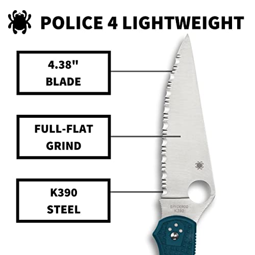 Spyderco Police 4 Lightweight Knife with K390 Premium Stainless Steel Blade with Durable Blue FRN Handle - SpyderEdge - C07FS4K390