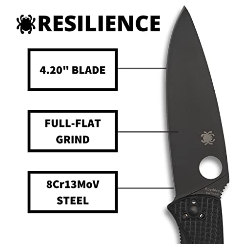 Spyderco Resilience Lightweight Knife with Black Stainless Steel Blade and Durable Black FRN Handle - PlainEdge - C142PBBK