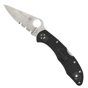 spyderco delica 4 lightweight knife with flat ground steel blade and tunnel to towers black frn handle - combinationedge - c11fpsbkbl