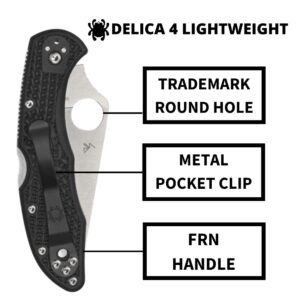 Spyderco Delica 4 Lightweight Knife with Flat Ground Steel Blade and Wildland Firefighter Foundation Black FRN Handle - CombinationEdge - C11FPSBKRD