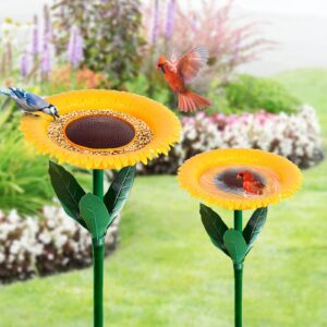 Sunflower Standing Bird Feeder Outdoor(2PCS),Bird Bath Feeders Bowl for Outdoor,Bowl Bird Feeder Flower Shape Bird Feeding Tray,Garden Decor Stake,Wild Bird Watcher,Gifts for Bird Lovers