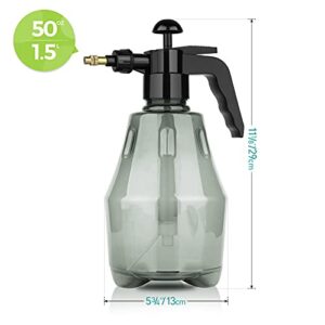 T4U Fine Mist Spray Bottle Plastic Grey 1.5L, Hand Held Pressure Plant Mister with Top Pump, Empty Water Sprayer Watering Can with Adjustable Nozzle for Indoor and Outdoor Gardening and Home Cleaning