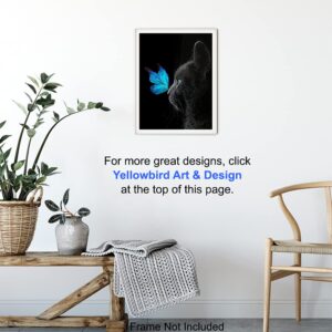 Cat Wall Decor - Butterfly Wall Decor - Blue Butterfly - Black Cat - Cat Gifts for Women - Cute Cat Poster - Cat Posters for Girls Bedroom - Cat Lover Gifts - Cat Wall Art - Butterfly Wall Art