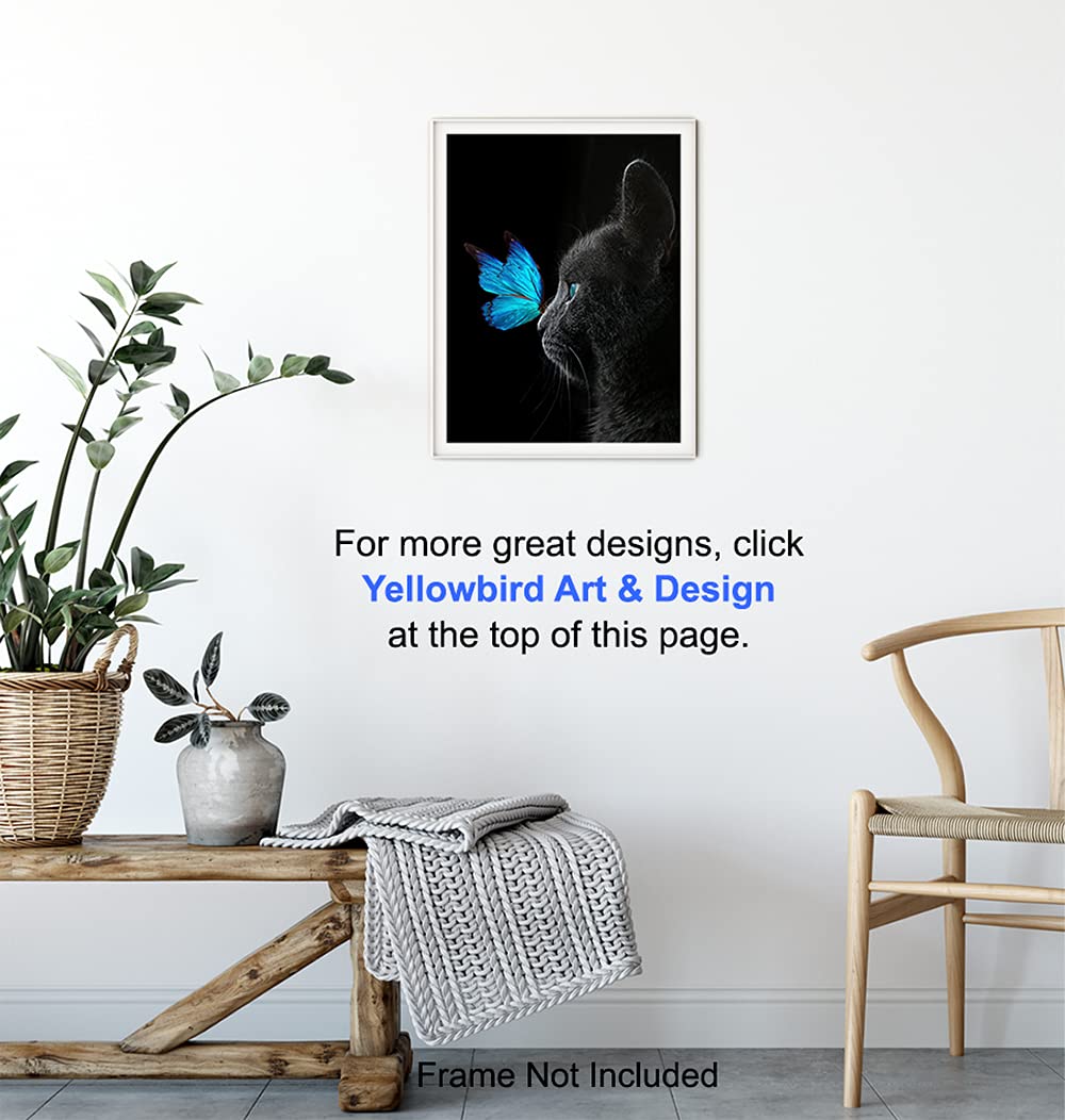 Cat Wall Decor - Butterfly Wall Decor - Blue Butterfly - Black Cat - Cat Gifts for Women - Cute Cat Poster - Cat Posters for Girls Bedroom - Cat Lover Gifts - Cat Wall Art - Butterfly Wall Art