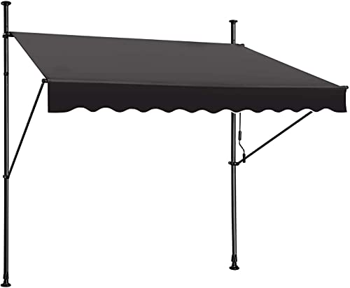 STEELAID Manual Retractable Awning – 118” Non-Screw Outdoor Sun Shade – Adjustable Pergola Shade Cover with UV Protection – 100% Polyester Made Outdoor Canopy – Ideal for Any Window or Door