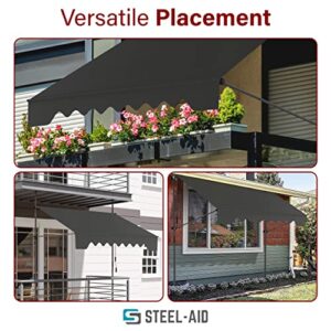 STEELAID Manual Retractable Awning – 118” Non-Screw Outdoor Sun Shade – Adjustable Pergola Shade Cover with UV Protection – 100% Polyester Made Outdoor Canopy – Ideal for Any Window or Door