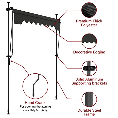 STEELAID Manual Retractable Awning – 118” Non-Screw Outdoor Sun Shade – Adjustable Pergola Shade Cover with UV Protection – 100% Polyester Made Outdoor Canopy – Ideal for Any Window or Door