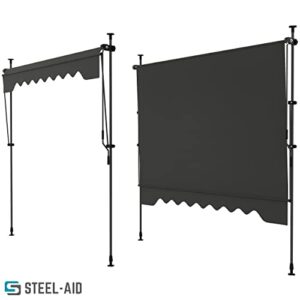 STEELAID Manual Retractable Awning – 118” Non-Screw Outdoor Sun Shade – Adjustable Pergola Shade Cover with UV Protection – 100% Polyester Made Outdoor Canopy – Ideal for Any Window or Door