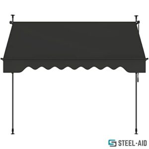 STEELAID Manual Retractable Awning – 118” Non-Screw Outdoor Sun Shade – Adjustable Pergola Shade Cover with UV Protection – 100% Polyester Made Outdoor Canopy – Ideal for Any Window or Door