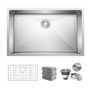 kitchen sinks 30x18 inch undermount kitchen sink stainless steel sink 16 gauge single bowl kitchen sinks set (5 item bundle: sink, bottom grid, drain assembly, drain cap, kitchen towel)