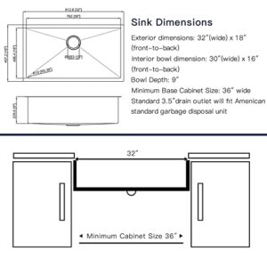 kitchen Sinks 32x18 inch Undermount kitchen sink stainless steel sink 16 Gauge Single Bowl kitchen sinks Set (5 Item Bundle: Sink, Bottom Grid, Drain Assembly, Drain Cap, Kitchen Towel)