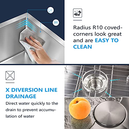 kitchen Sinks 32x18 inch Undermount kitchen sink stainless steel sink 16 Gauge Single Bowl kitchen sinks Set (5 Item Bundle: Sink, Bottom Grid, Drain Assembly, Drain Cap, Kitchen Towel)