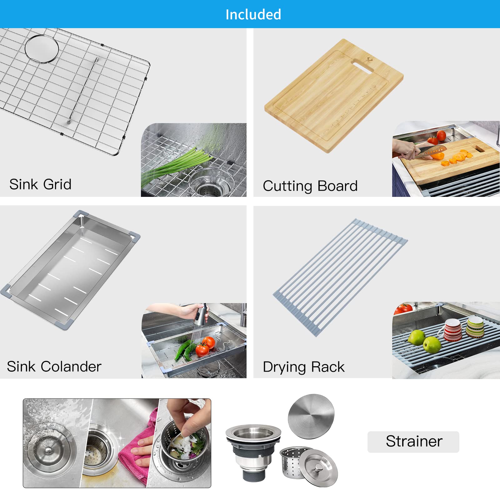 Kitchen Sinks 33x19 inch Workstation Undermount Sink Stainless Steel Sink 16 Gauge Single Bowl Kitchen Sinks with Accessories