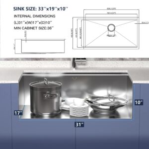 Kitchen Sinks 33x19 inch Workstation Undermount Sink Stainless Steel Sink 16 Gauge Single Bowl Kitchen Sinks with Accessories