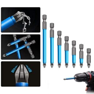 magnetic anti-slip drill bit, 7pcs phillips screwdriver bit set, s2 alloy steel long bits, 1/4 hex shank, fine tooth design, strong magnetism, 25mm-150mm ph2