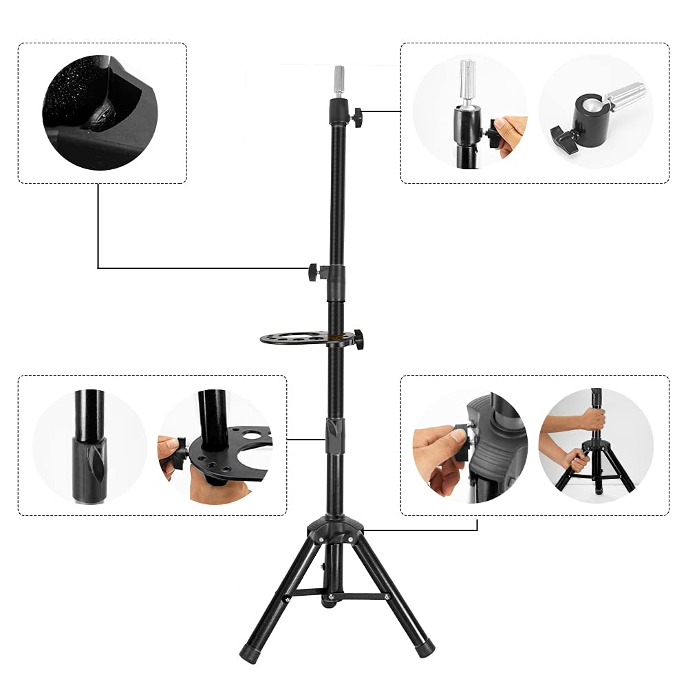 Wig Stand Tripod 55 Inch Metal Wig Mannequin Head Tripod Stand For Hairdressing Training Head Adjustable Wig Tripod Stand with Tool Tray (Mannequin Head Not Included)