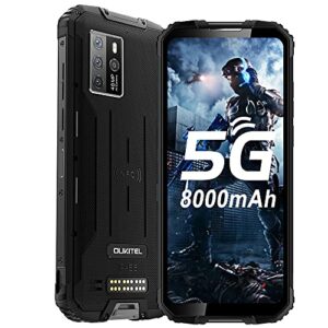 oukitel wp10 5g rugged smartphone unlocked, 8000mah battery 18w fast charging, 6.67" fhd+ screen, 8gb+128gb 48mp ai quad camera, waterproof shockproof, nfc/gps dual sim, android 10 unlocked phone