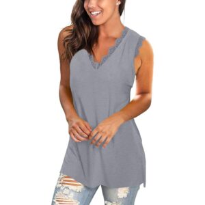 wodceeke Womens V Neck Tank Tops Sleeveless Gradient Blouse Shirts Summer Loose Henley Tops Tee (5- Gray, S)