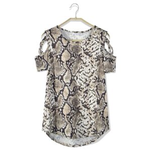 wodceeke Women's Short-Sleeve Off-Shoulder T-Shirt Leopard Plus Size Round Neck Tee Summer Casual Tops (Brown, XL)