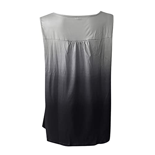 Women's Gradient Color Tank Tops Sleeveless V-neck Button T-shirt Summer Casual Loose Basic Vest Tops (Gray, L)