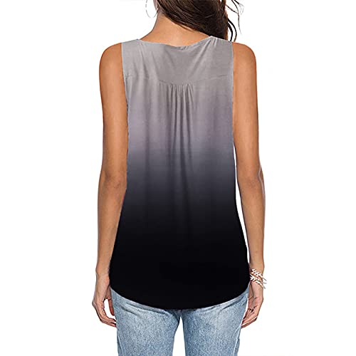 Women's Gradient Color Tank Tops Sleeveless V-neck Button T-shirt Summer Casual Loose Basic Vest Tops (Gray, L)