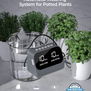 Automatic Watering System for Potted Plants, Plant Waterer with Smart Programmable Timer, Waterproof LED Display & Large Capacity Battery, Precise Distribution of Water, Gray