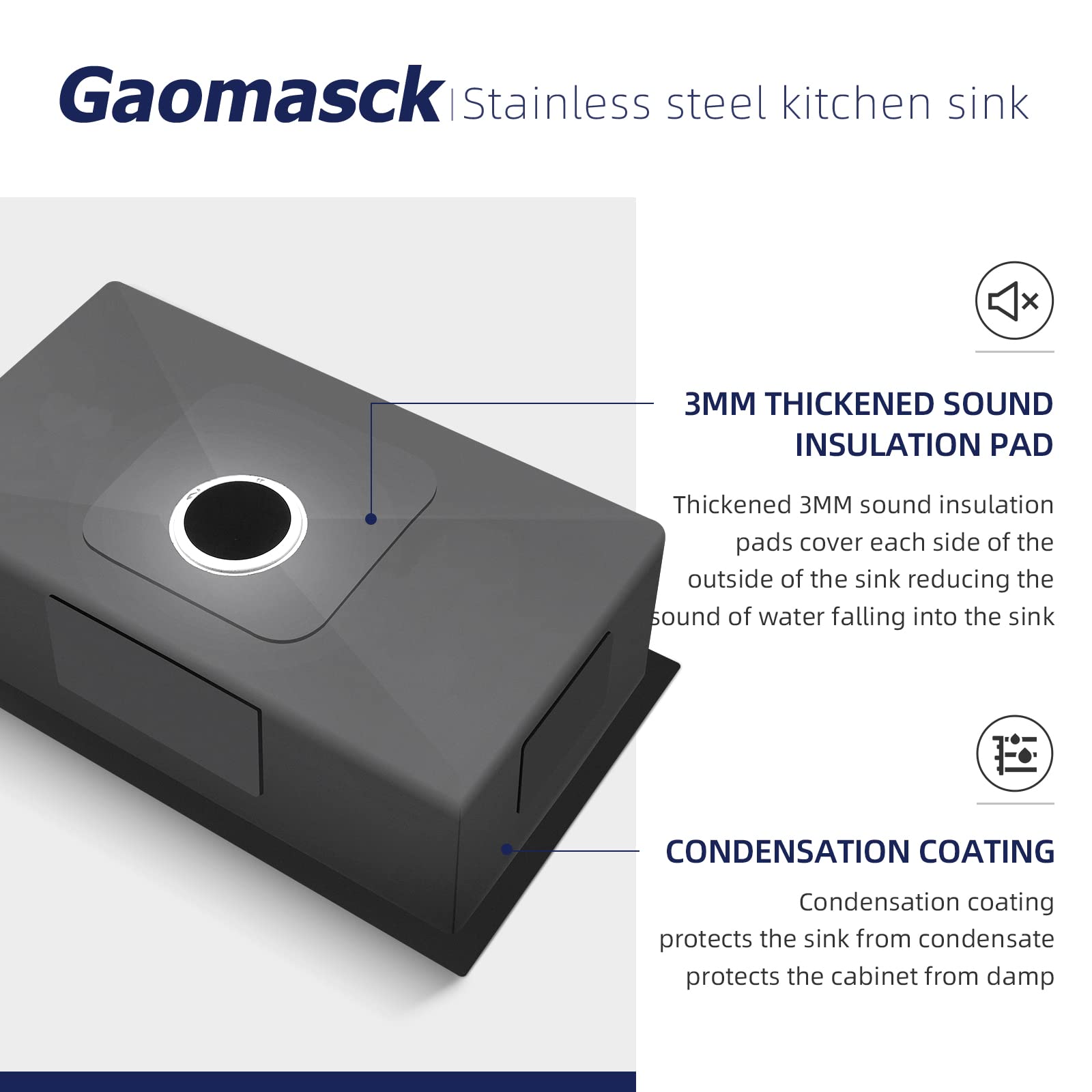 Gaomasck Kitchen Sink,22 In Undermount Kitchen Sinks,16 Gauge Single Bowl Stainless Steel Sink,Handmade for Kitchen Sink,Sink for Kitchen,22 x 16.5 Inch