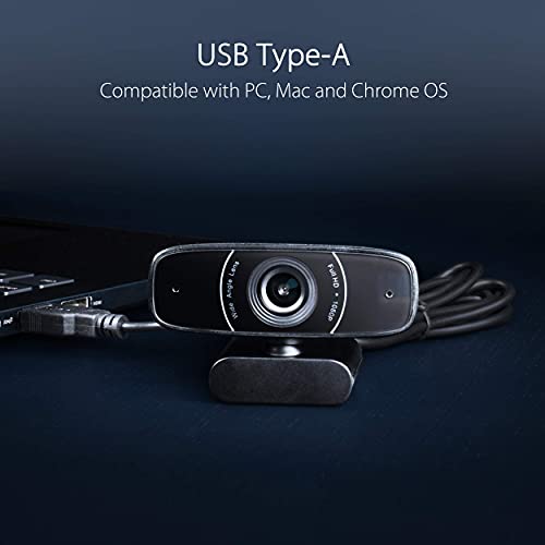 ASUS Webcam C3 1080p HD USB Camera - Beamforming Microphone, Tilt-Adjustable, 360 Degree Rotation, Wide Field of View, Compatible with Skype, Microsoft Teams and Zoom (Renewed)