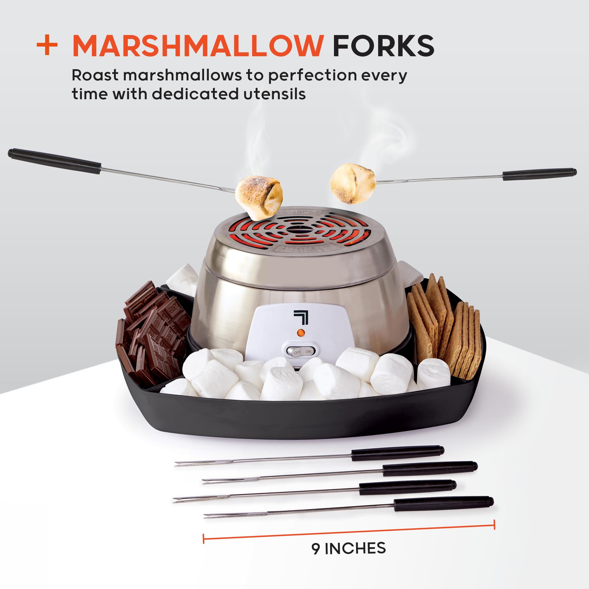 THE SHARPER IMAGE Flameless Marshmallow S’mores Maker, Includes Four Forks and Easy Cleaning Parts, Indoor Safe for Kids, Electric, Perfect for Birthday Parties