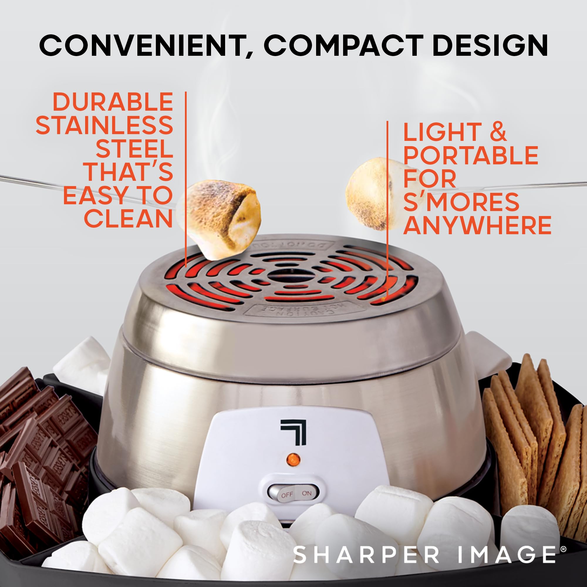 THE SHARPER IMAGE Flameless Marshmallow S’mores Maker, Includes Four Forks and Easy Cleaning Parts, Indoor Safe for Kids, Electric, Perfect for Birthday Parties