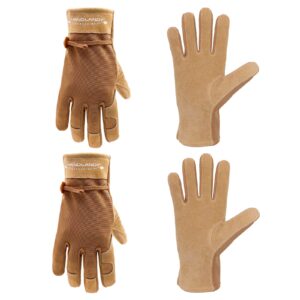 hldd handlandy womens leather work gloves, 2 pairs cowhide gardening gloves breathable utility work gloves for driver, mechanics, construction, yardwork (medium, brown)…