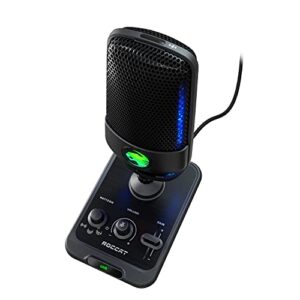 ROCCAT Torch USB Microphone, Studio-Grade Audio, PC Computer Gaming Wired Mic, RGB AIMO Lighting with Indicator, For Streaming, Recording, Podcasting, Quick Mute, Boom Arm Compatible, Black