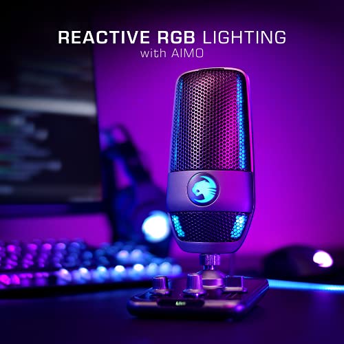 ROCCAT Torch USB Microphone, Studio-Grade Audio, PC Computer Gaming Wired Mic, RGB AIMO Lighting with Indicator, For Streaming, Recording, Podcasting, Quick Mute, Boom Arm Compatible, Black