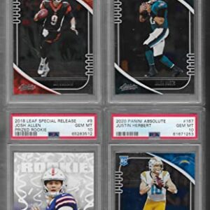 PSA 10 JOSH ALLEN JALEN HURTS JOE BURROW JUSTIN HERBERT 4 CARD ROOKIE LOT LEAF & PANINI GRADED PSA 10 NFL YOUNG SUPERSTAR QUARTERBACKS