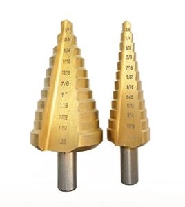 step drill bit for metal, step drill bit, cortool titanium high speed steel step drill bit set, unibit step drill bit, heavy duty step bit, hss drill bit set total 23 sizes 1/4"-1-3/8", 3/16"-7/8"