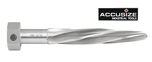 Accusize Industrial Tools 13/16 inch Bridge Reamer, Magnetic Hex Shank, Hss Spiral Flutes Aligning Reamers, Car Reamers, 1523-8035