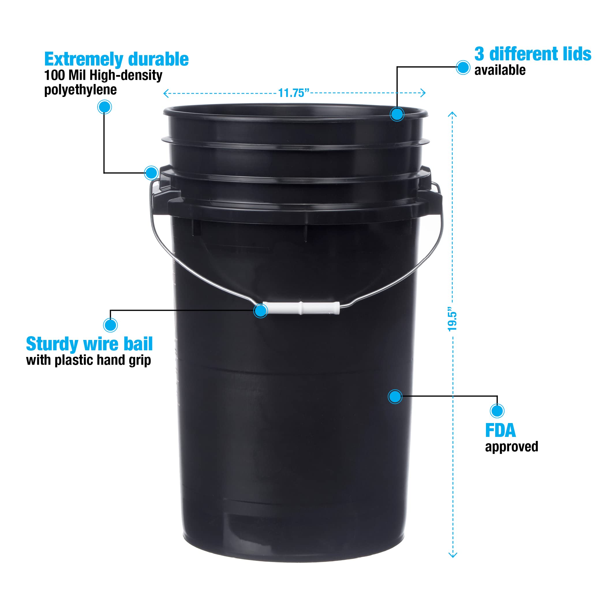 Hudson Exchange Premium 7 Gallon Bucket, HDPE, Black (Thrее Расk, Black)