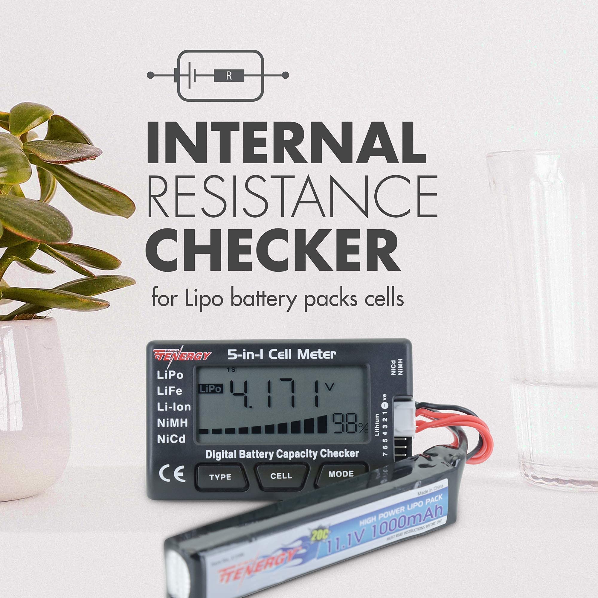 Tenergy 5-in-1 Intelligent Digital Cell Meter Battery Checker and Fire Retardant Lipo Bags for Charging and Storage