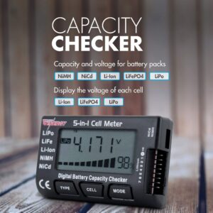 Tenergy 5-in-1 Intelligent Digital Cell Meter Battery Checker and Fire Retardant Lipo Bags for Charging and Storage