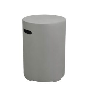 AMS Fireplace | Elementi Lunar Concrete Propane Tank Cover (Cylinder Smooth - Light Gray) | GFRC, Light Gray Color, Round Shape, Size - 15.7 x 15.7 x 20 inches | Suited for Lunar Light grey fire pit.