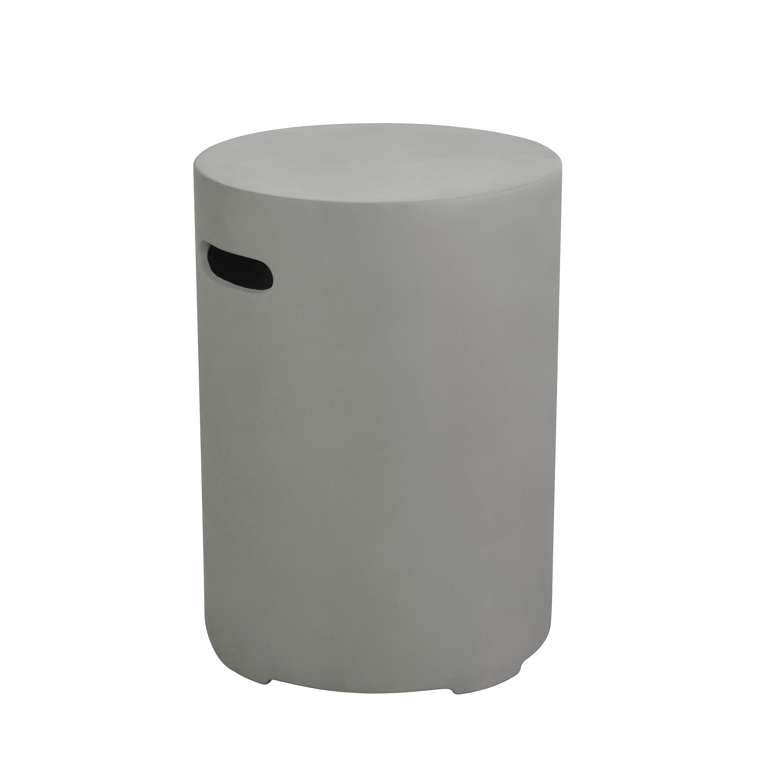 AMS Fireplace | Elementi Lunar Concrete Propane Tank Cover (Cylinder Smooth - Light Gray) | GFRC, Light Gray Color, Round Shape, Size - 15.7 x 15.7 x 20 inches | Suited for Lunar Light grey fire pit.