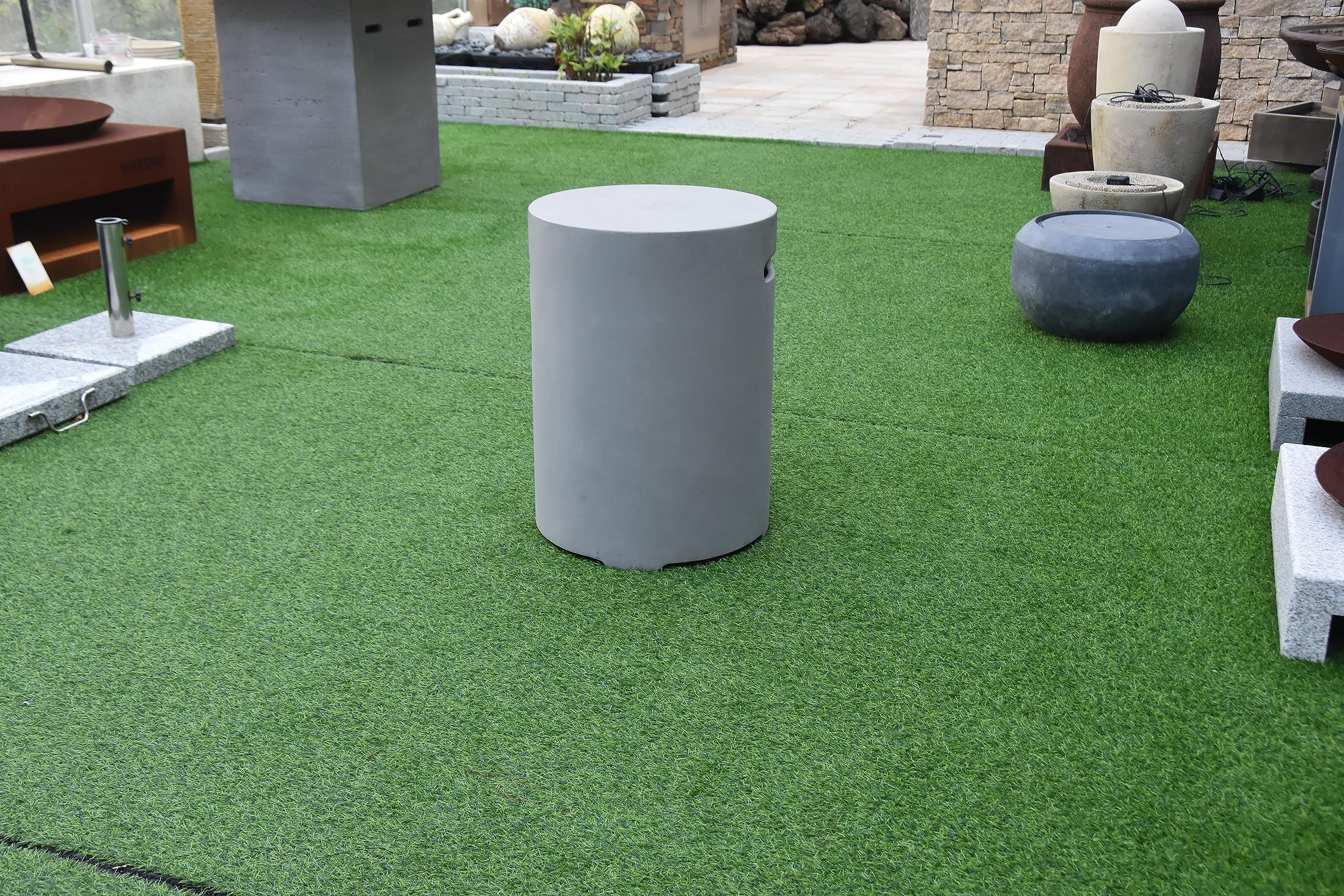 AMS Fireplace | Elementi Lunar Concrete Propane Tank Cover (Cylinder Smooth - Light Gray) | GFRC, Light Gray Color, Round Shape, Size - 15.7 x 15.7 x 20 inches | Suited for Lunar Light grey fire pit.