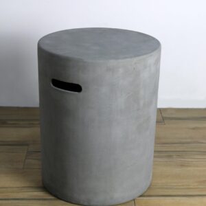 AMS Fireplace | Elementi Lunar Concrete Propane Tank Cover (Cylinder Smooth - Light Gray) | GFRC, Light Gray Color, Round Shape, Size - 15.7 x 15.7 x 20 inches | Suited for Lunar Light grey fire pit.