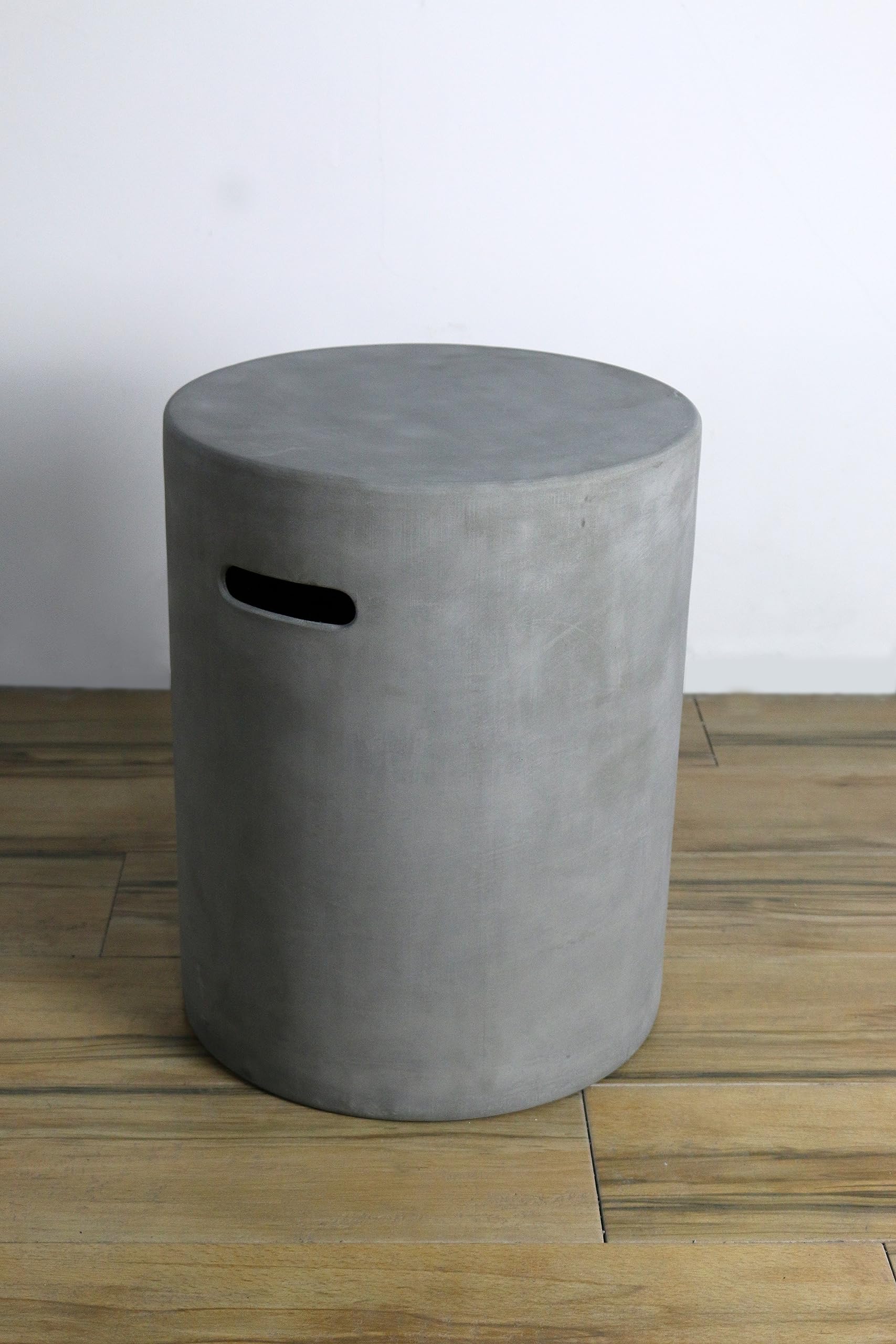 AMS Fireplace | Elementi Lunar Concrete Propane Tank Cover (Cylinder Smooth - Light Gray) | GFRC, Light Gray Color, Round Shape, Size - 15.7 x 15.7 x 20 inches | Suited for Lunar Light grey fire pit.