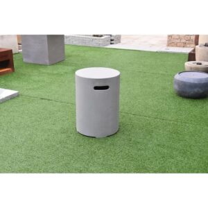 AMS Fireplace | Elementi Lunar Concrete Propane Tank Cover (Cylinder Smooth - Light Gray) | GFRC, Light Gray Color, Round Shape, Size - 15.7 x 15.7 x 20 inches | Suited for Lunar Light grey fire pit.